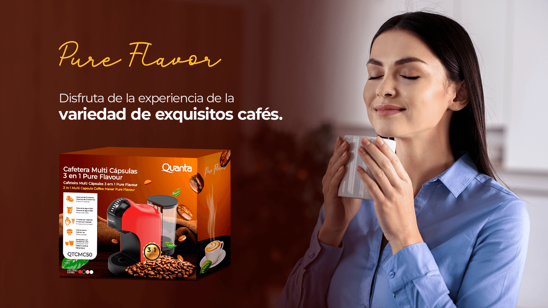 Cafetera Multi Cápsulas 3 en 1 Pure Flavour 220V | Quanta Products