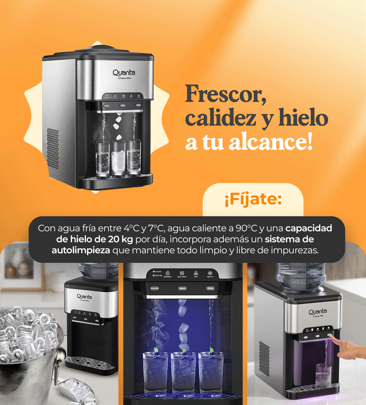 Bebedero de mesa 3x1 con dispensador de hielo 20kgs Triaqua Elite ...